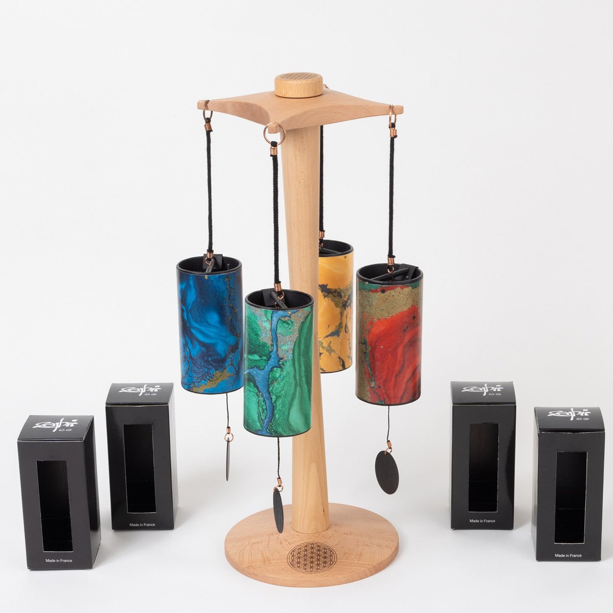 Zaphir Wind Chimes Set of 4 + Flower of Life Stand | Four Seasons Sound ...